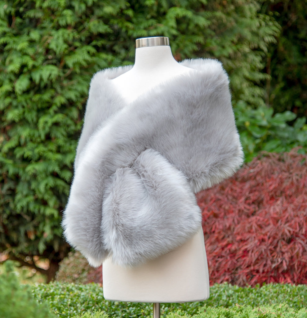 Light Gray faux fur wrap faux fur stole faux fur shawl bridal wrap fau ...