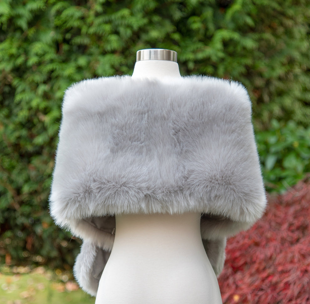 Light Gray faux fur wrap faux fur stole faux fur shawl bridal wrap fau ...
